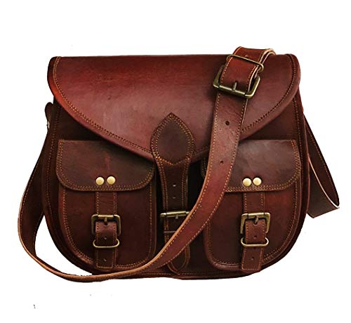 cuero 14 Inch Leather Crossbody Satchel Ladies Purse Women, Brown, Size Medium