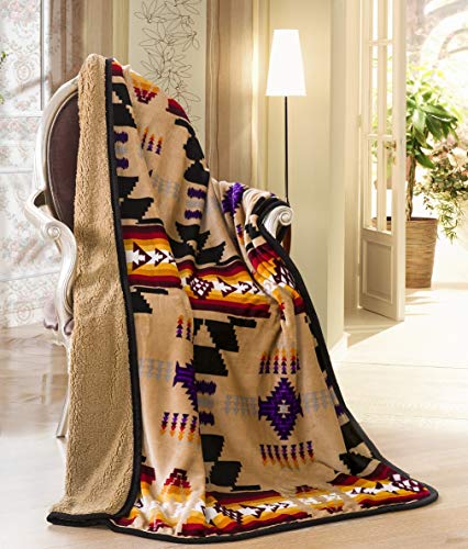 Nu Trendz Signature Southwest Design (Navajo Print) Sherpa Lined Throw 16112 Camel (tan)