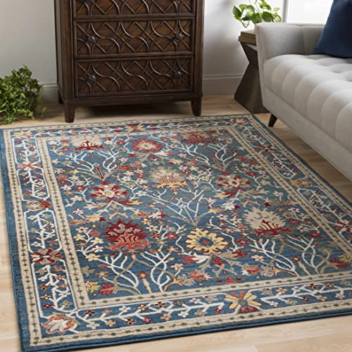 Brandford Boho Floral Living Room Bedroom Multicolor Area Rug - Floral - Bohemian Vintage Look - Oriental Persian Pattern - Blue, Yellow, Red - 5'1" x 7'5"
