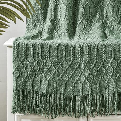 MOLLY ROCKY 100% Acrylic Knitted Throw Blanket Textured Solid Soft Decorative Throw for Sofa, Couch, Bed,50x60 Inch,Green