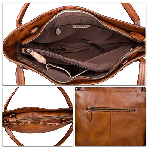 IVTG Genuine Leather Shoulder Bag for Women Work Tote Vintage Handmade Top Handle Large Capacity Handbag Satchel Purse (Brown)