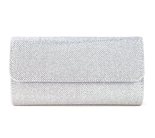 U-Story Womens Evening Wedding Party Small Clutch Bag Prom Shoulder Chain Handbag Tote (Silver)