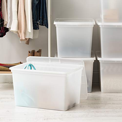 IRIS USA 68 Qt. Plastic Storage Container Bin with Latching Lid, 6 Pack, Stackable Nestable Box Tote Closet Organization School Art Supplies Towels Blankets Comforters Sleeping Bags - Pearl