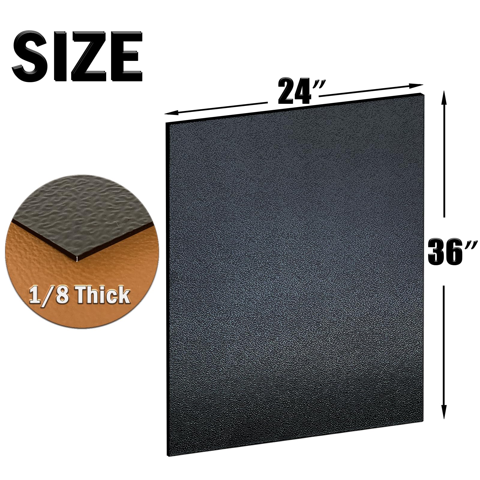 ABS Plastic Sheet 1/8 Inch Thick 24" x 36" (2-Pack),Black Rigid Moldable Panel with Different Surfaces (Textured Front & Smooth Back) 0.125" Thick for Structural Parts and DIY Home Decor, etc.
