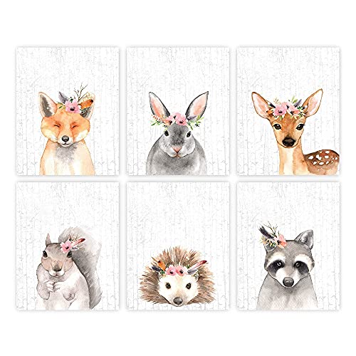 Woodland Animals Nursery Wall Art Prints (Set of 6) - Unframed - 8x10s