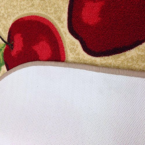 Wolala Home 3 Piece Sets Rubber Backing Non-Slip Red Apple Kitchen Rug and Carpet Machine Washable D-Shape Doormat Bathroom Foot Pads Thin (3pcs Sets, Multi)