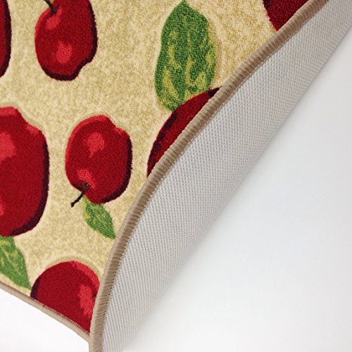 Wolala Home 3 Piece Sets Rubber Backing Non-Slip Red Apple Kitchen Rug and Carpet Machine Washable D-Shape Doormat Bathroom Foot Pads Thin (3pcs Sets, Multi)
