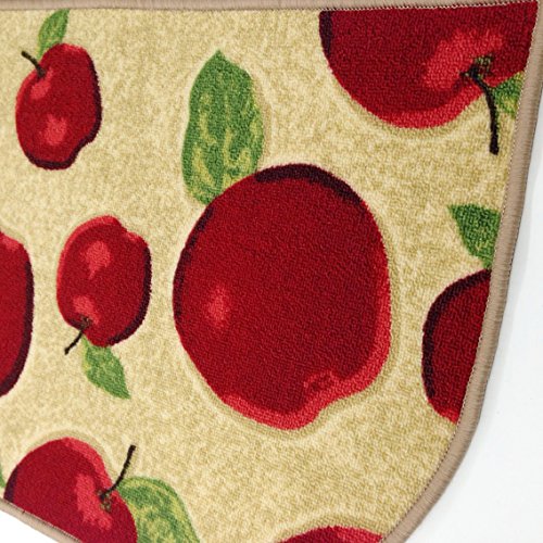 Wolala Home 3 Piece Sets Rubber Backing Non-Slip Red Apple Kitchen Rug and Carpet Machine Washable D-Shape Doormat Bathroom Foot Pads Thin (3pcs Sets, Multi)