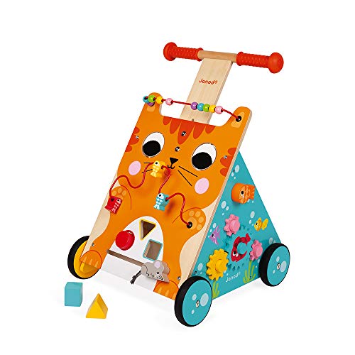 Janod Wooden Activity Baby Walker Cat - 21.1" Tall - Ages 12 Months+ - J08005