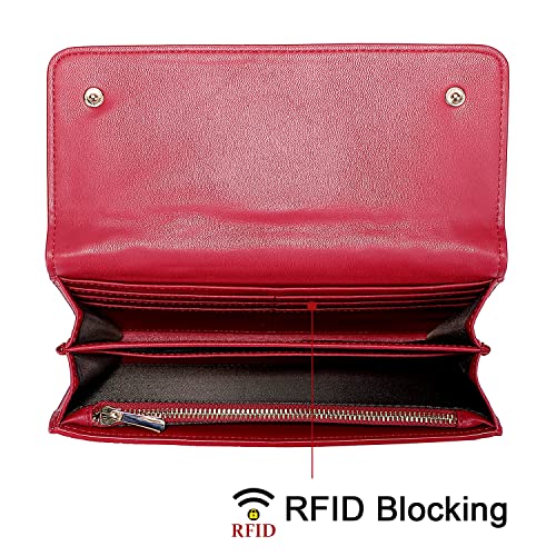 PIJUSHI Women Leather Wallet Embossed Crocodile Clutch Wallets for Women Card Holder Organizer (8013, red)