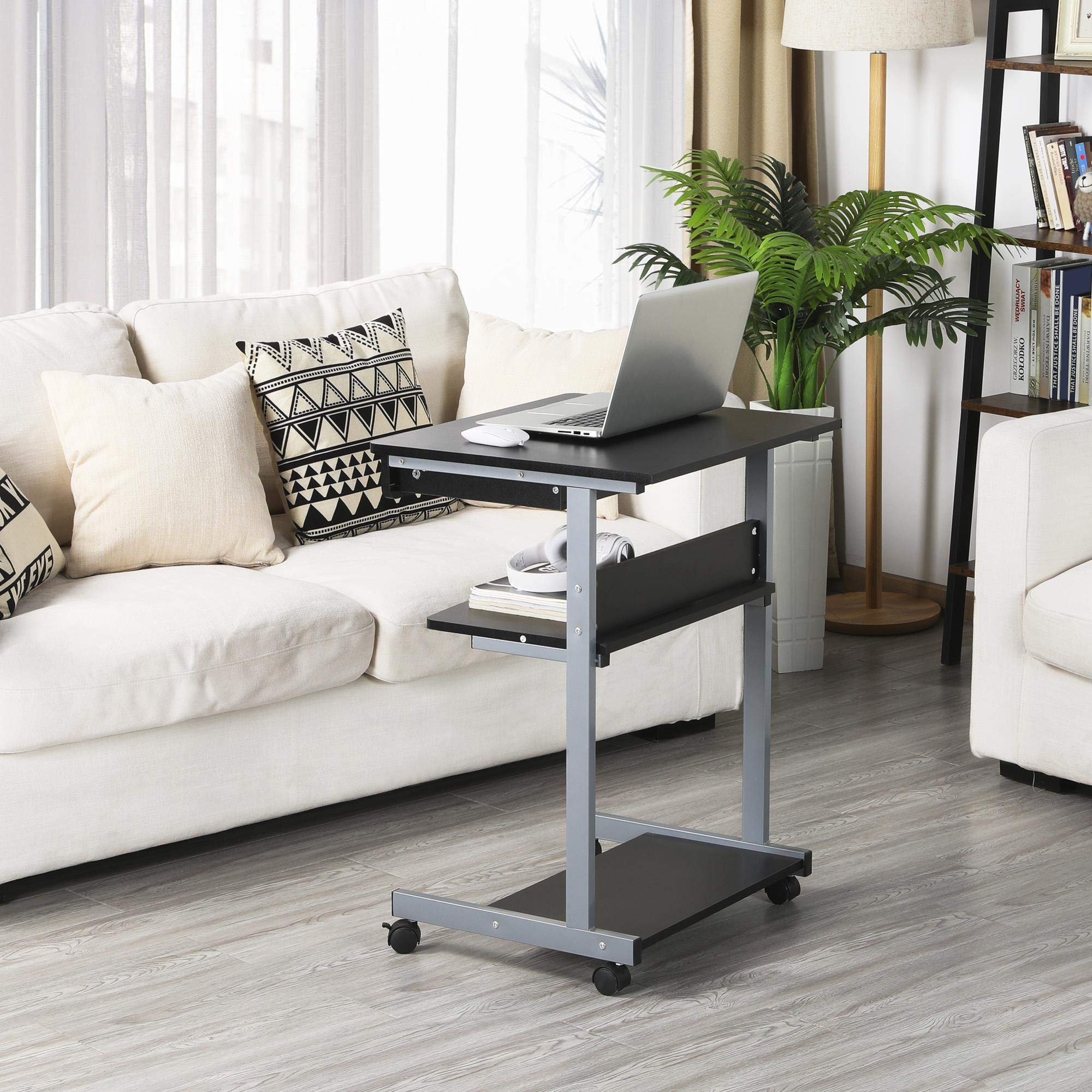 Topeakmart Wheeled Lectern Mobile Presentation Stand Podium w/ 2 Brake Casters, Storage Shelf, Edge Stopper