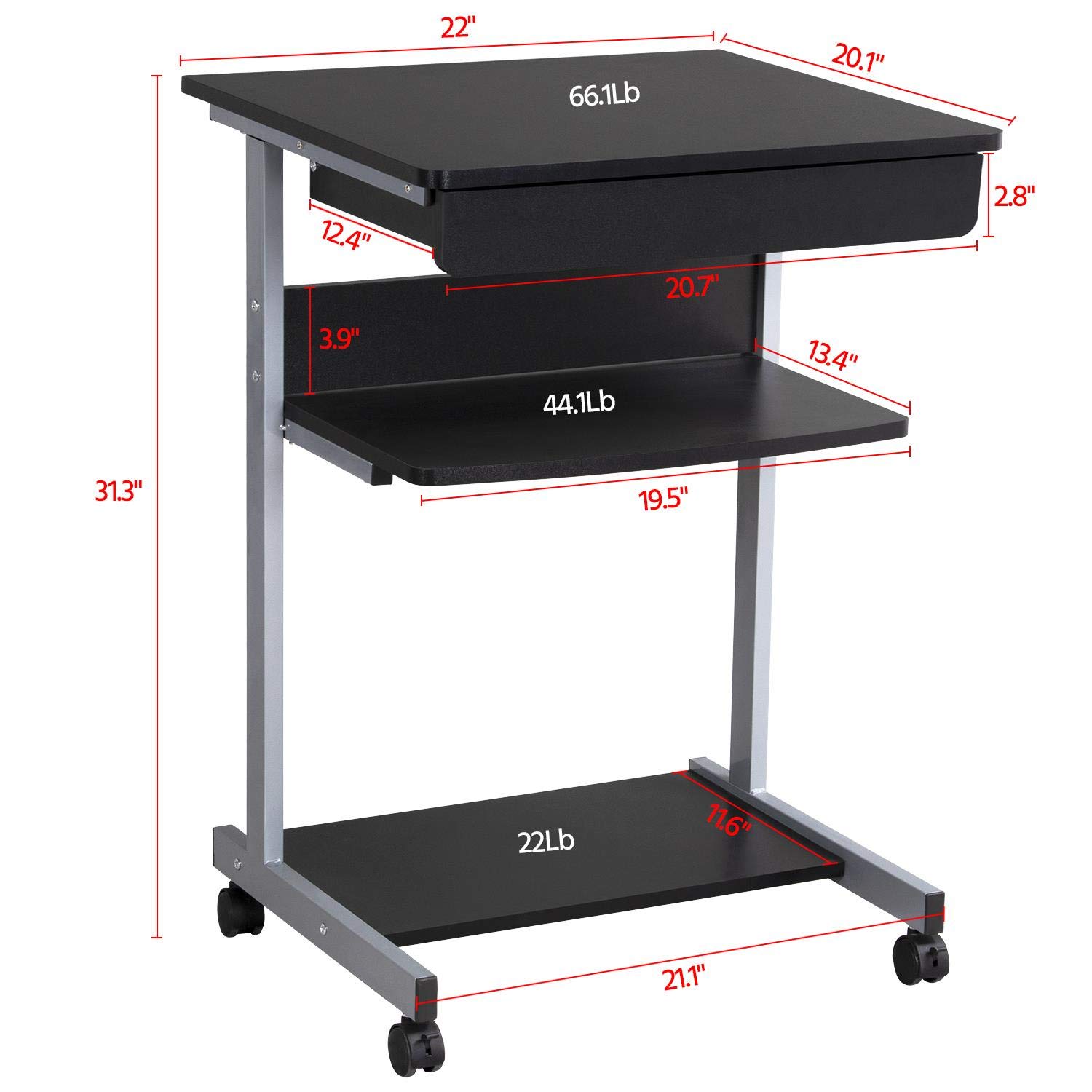 Topeakmart Wheeled Lectern Mobile Presentation Stand Podium w/ 2 Brake Casters, Storage Shelf, Edge Stopper
