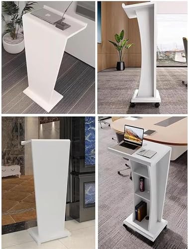 Floor Standing Podium Church Lecterns Simple Podium Stand Easy to Assemble Pulpits with Casters and Storage Space Lecterns