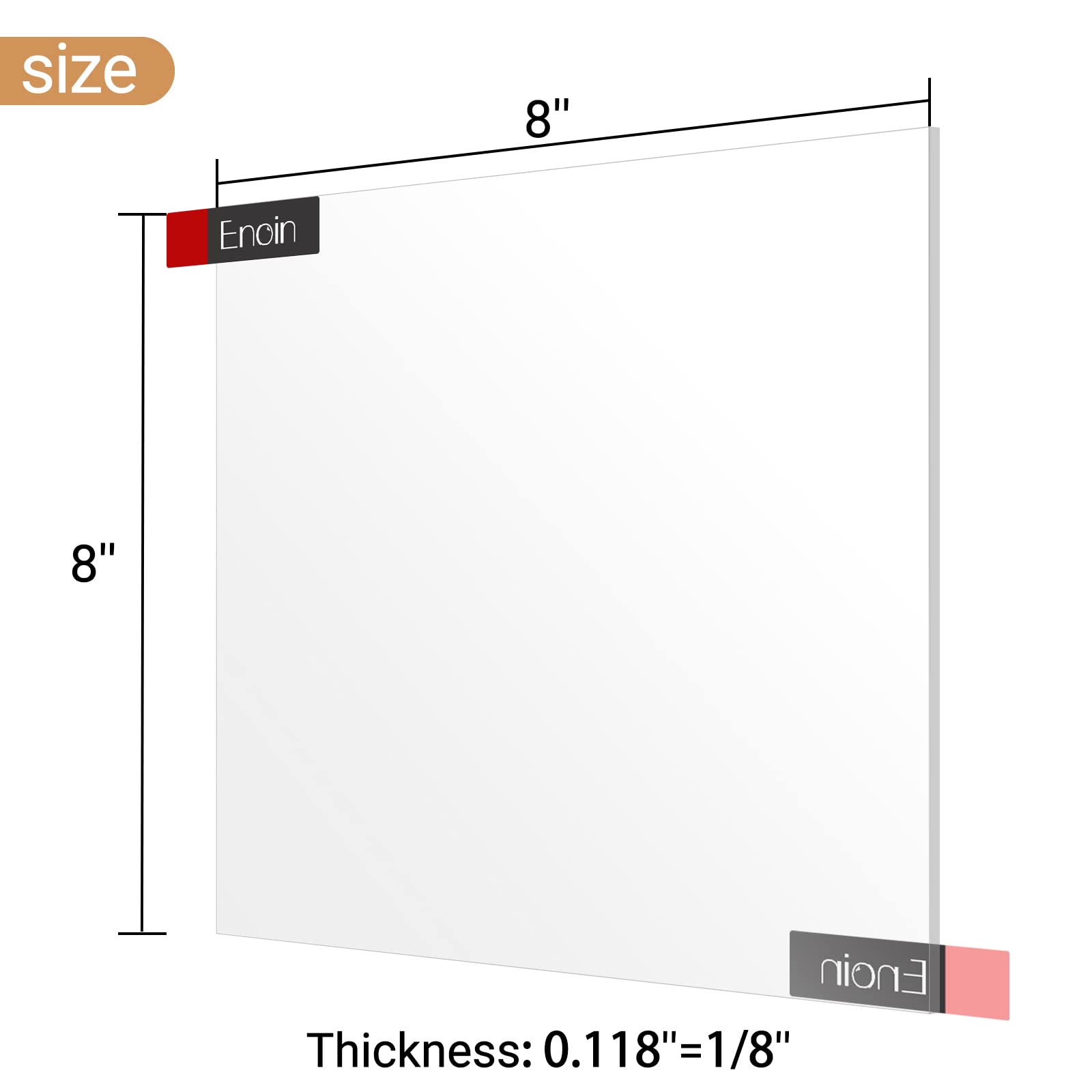 Enoin 2pcs 8 x 8 Inch Clear Acrylic/Plexiglass Sheet 0.118" 1/8 Inch Thick, Plastic Sheet Transparent Board Panel for Glass, DIY Project, Picture Frame,Paintings, Art Craft