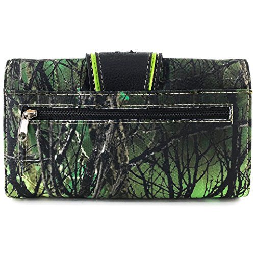 Justin West Abstract Butterfly Buckle Black Conceal Carry Handbag (Green Purse and wallet)