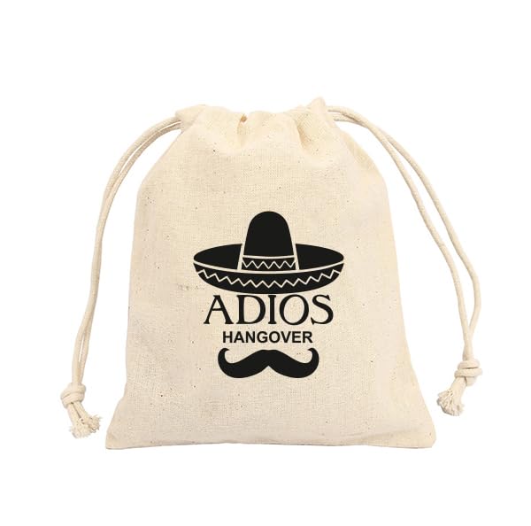 Set of 10 Adios Hangover Bags bachelorette party decorations Cabo survival Kit, amenity Kit Cotton Drawstring Wedding Welcome Favor kits ,Bachelorette ,Party, Drawstring Decors, Off White, 5x7''