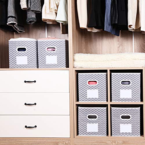 MAX Houser Fabric Cloth Storage Bins,Foldable Storage Cubes Organizer Baskets with Dual Handles for Home Bedroom Storage,Set of 6 (Grey)