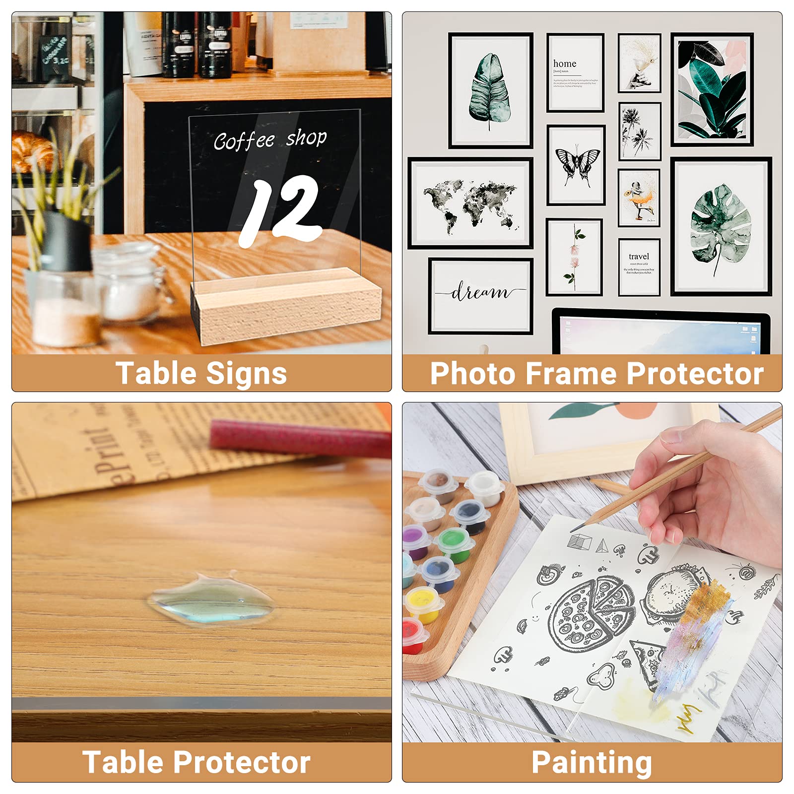 Enoin 2pcs 8 x 8 Inch Clear Acrylic/Plexiglass Sheet 0.118" 1/8 Inch Thick, Plastic Sheet Transparent Board Panel for Glass, DIY Project, Picture Frame,Paintings, Art Craft