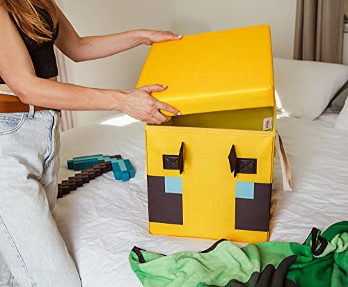 Minecraft Bee 15-Inch Storage Bin Chest With Lid | Foldable Fabric Basket Container, Cube Organizer With Handles, Cubby Closet Organizer | Video Game Gifts And Collectibles