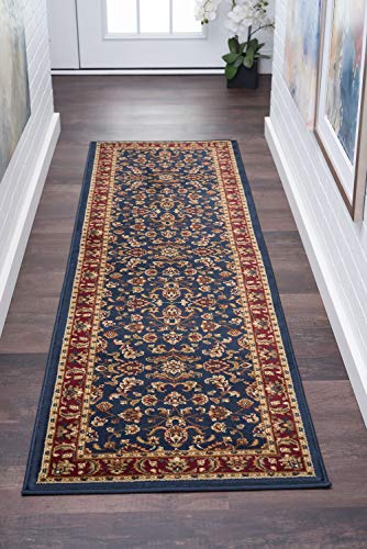 Sariya Transitional Oriental Navy Runner Rug, 2' x 7'