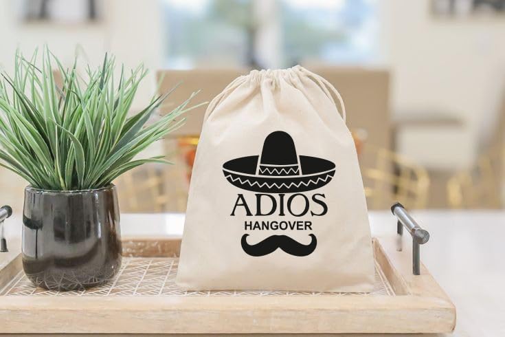 Set of 10 Adios Hangover Bags bachelorette party decorations Cabo survival Kit, amenity Kit Cotton Drawstring Wedding Welcome Favor kits ,Bachelorette ,Party, Drawstring Decors, Off White, 5x7''