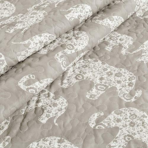 Lush Decor Elephant Parade Throw Fuzzy Reversible Sherpa Blanket, 60” x 50”, Gray