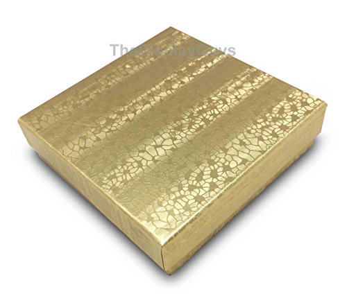 TheDisplayGuys 25-Pack #33 Cotton Filled Cardboard Paper Jewelry Box Gift Case - Gold Foil (3 1/2" x 3 1/2" x 1")