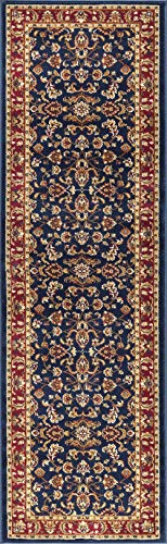 Sariya Transitional Oriental Navy Runner Rug, 2' x 7'
