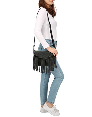 HDE Women's PU Leather Hobo Fringe Crossbody Tassel Purse Vintage Small Handbag