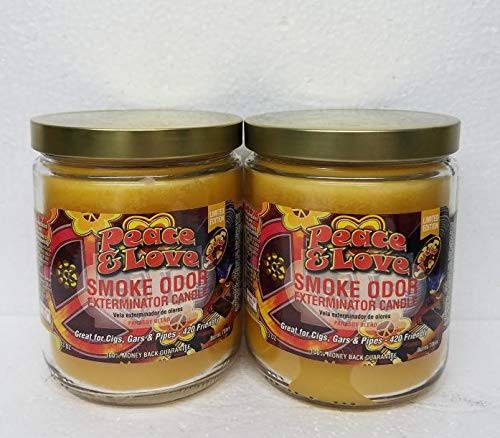 Smoke Odor Exterminator 13 oz Jar Candles Peace & Love, (2) Set of Two Candles.