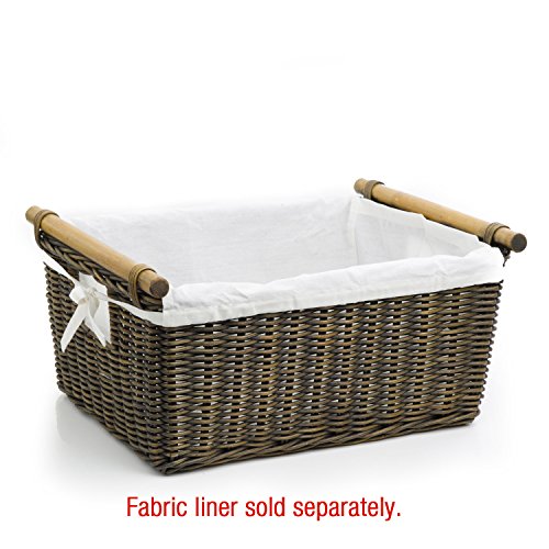 The Basket Lady Pole Handle Wicker Storage Basket, Extra Large, 20 in L x 16 in W x 10 in H, Antique Walnut Brown