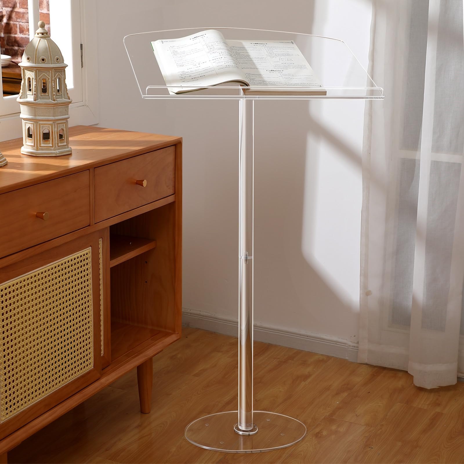 Barydat 23.6 x 15.7 x 43.3 Inch Pulpits for Churches Acrylic Podium Stand Angle Adjustable Clear Podium Portable Church Podium Modern Foldable Lectern for Weddings Classroom Church Concert Speech