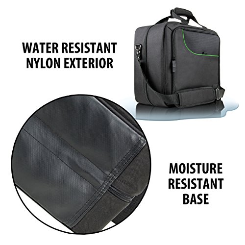 USA GEAR Console Carrying Case - Xbox Travel Bag Compatible with Xbox One and Xbox 360 with Water Resistant Exterior and Accessory Storage for Xbox Controllers, Cables, Gaming Headsets - Green