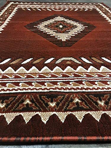 Kingdom South West Native American Area Rug Rust Brown Beige Design D143 (5 Feet 2 Inch X 7 Feet)