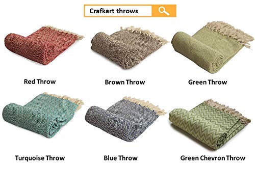 Cotton Throw Blanket Green Beige Chevron Patterned | Sofa Bed Couch Blankets with Fringe | Sage Chartreuse | Warm Lightweight | Decorative Living Room Home Decor | Farmhouse Picnic Beach Camping