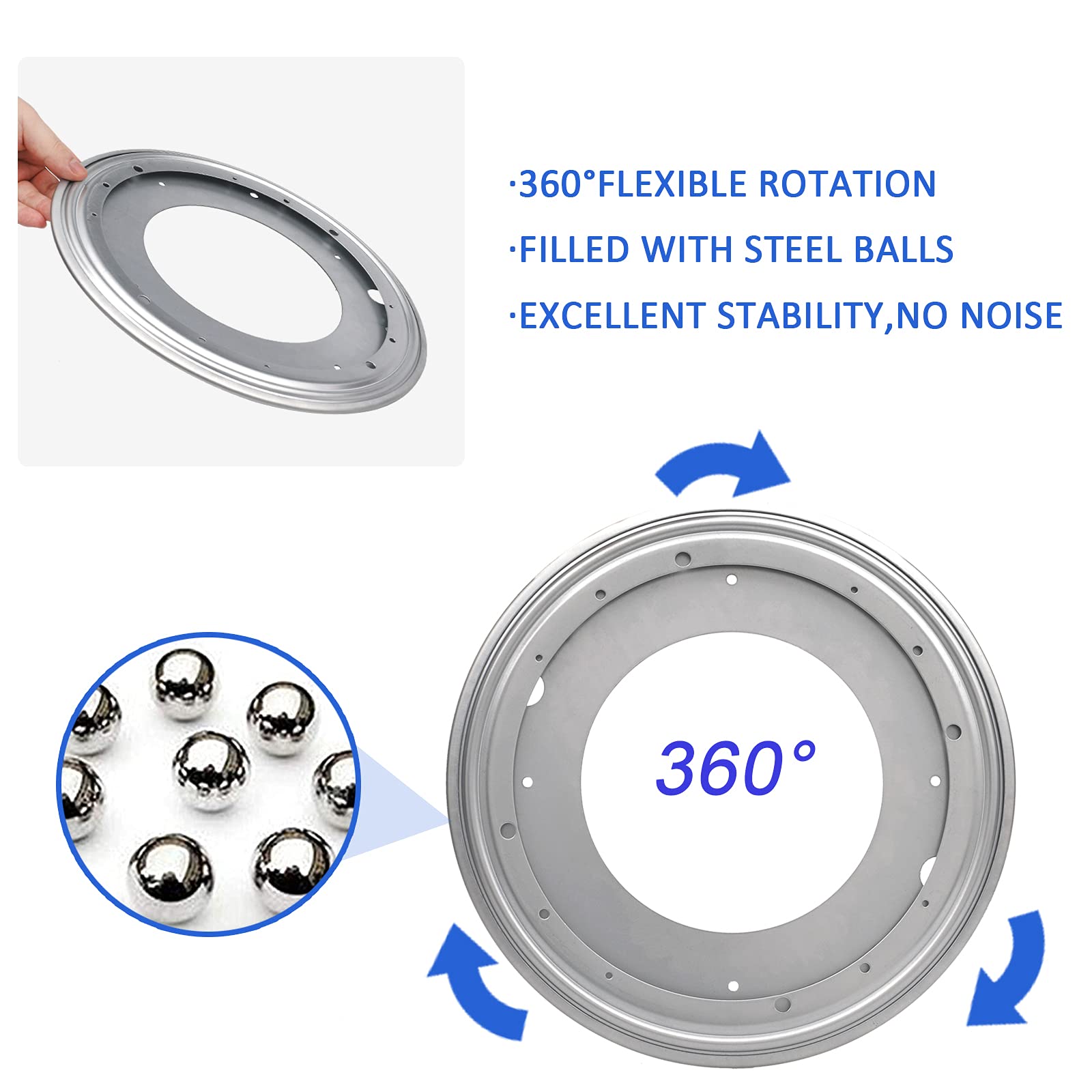 12-Inch Heavy Duty Lazy Susan Hardware, 6.3/16'' Thick Rotating Bearing Plate with 1000lbs Capacity, Lazy Susan Turntable Bearing for 360 Degree Rotating Table, Serving Tray