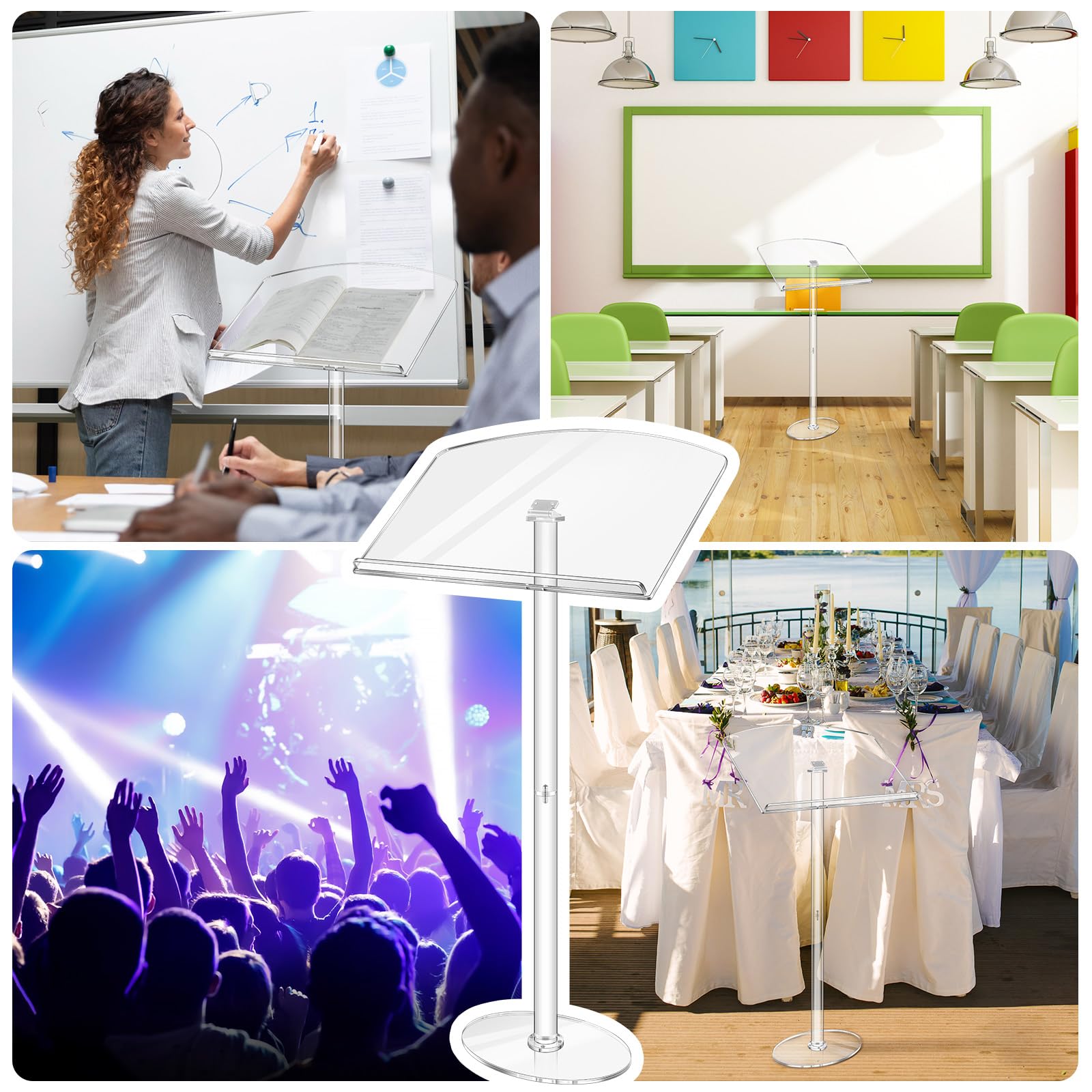 Barydat 23.6 x 15.7 x 43.3 Inch Pulpits for Churches Acrylic Podium Stand Angle Adjustable Clear Podium Portable Church Podium Modern Foldable Lectern for Weddings Classroom Church Concert Speech
