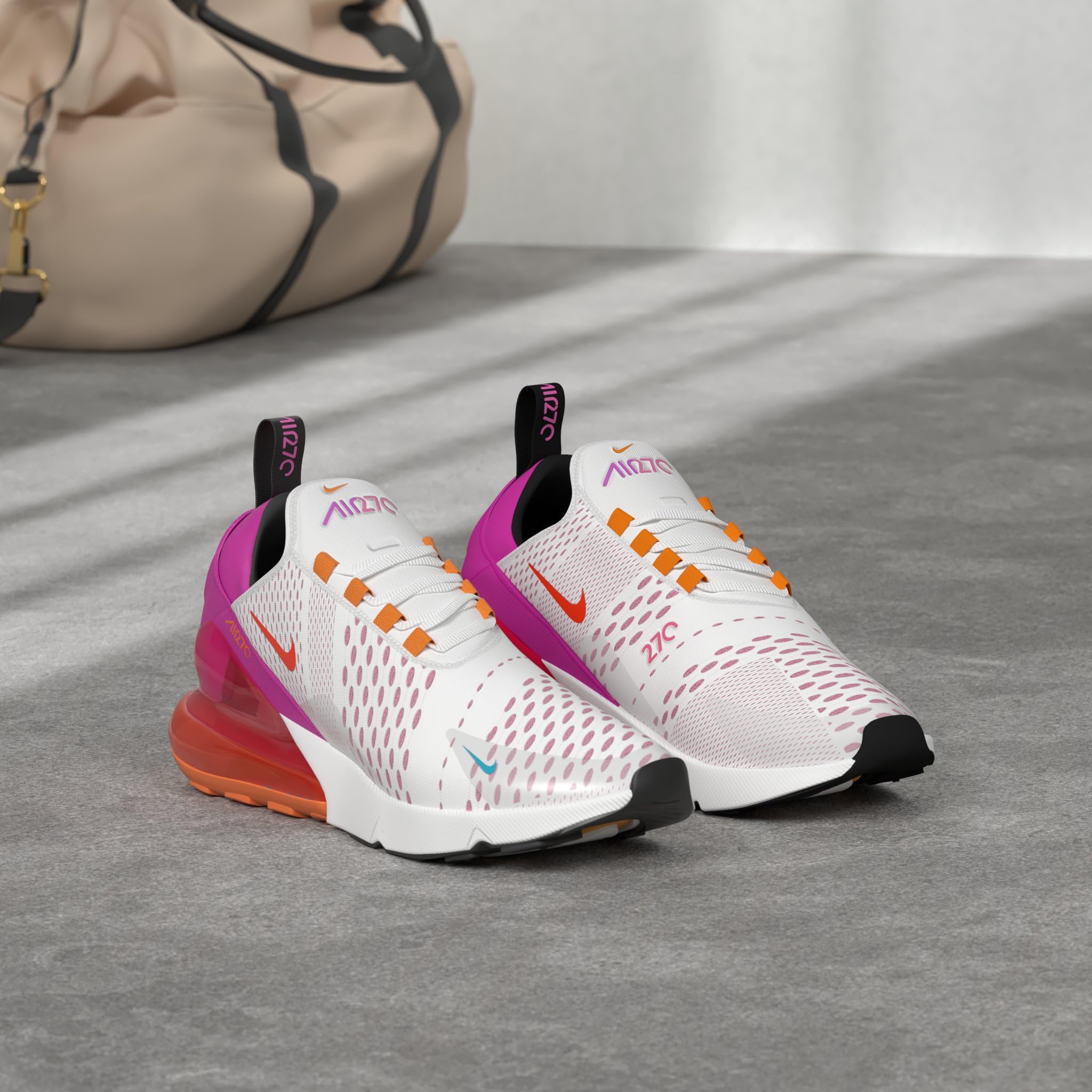 Nike Womens W Air Max 270 Running Shoe, WHITE/BRIGHT CRIMSON-FUCHSIA DREAM, 7.5 US