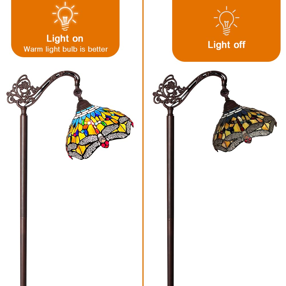 Capulina Tiffany Floor Lamp Grapefruit Orange Dragonfly Style Arched Gooseneck Adjustable Angle Stained Glass Reading Floor Light for Living Room Bedroom