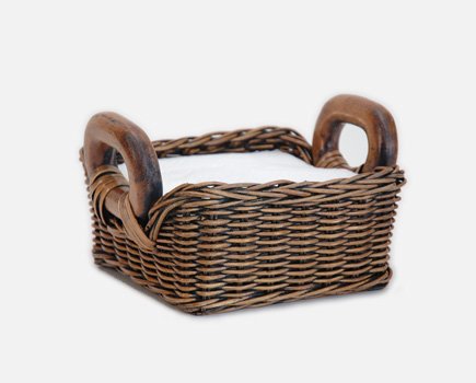 The Basket Lady Fancy Wicker Napkin Basket, 8 in L x 7.5 in W x 5 in H, Antique Walnut Brown