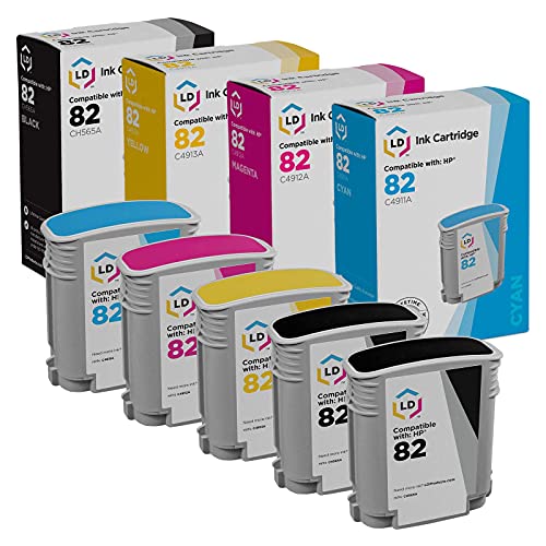 LD Remanufactured Ink Cartridge Replacement for HP 82 (2 Black, 1 Cyan, 1 Magenta, 1 Yellow, 5-Pack)