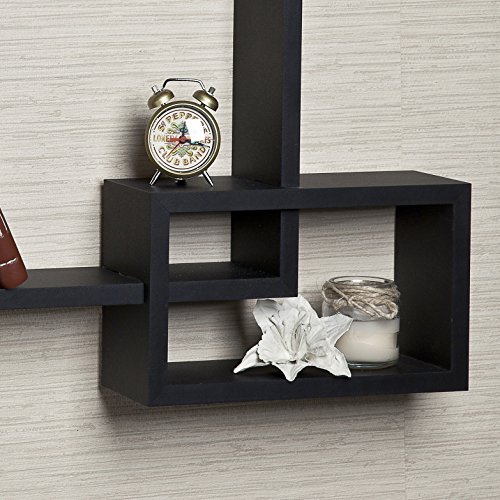 Danya B. YU008BK Floating Squares Shelving Unit - Wall Mount Intersecting 3-Box Wall Shelf โ Black