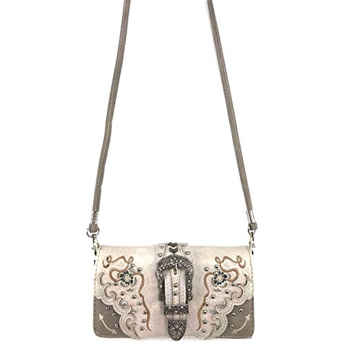 Zelris Floral Poppy Buckle Western Women Conceal Carry Tote Handbag Purse Set (Beige Silver)