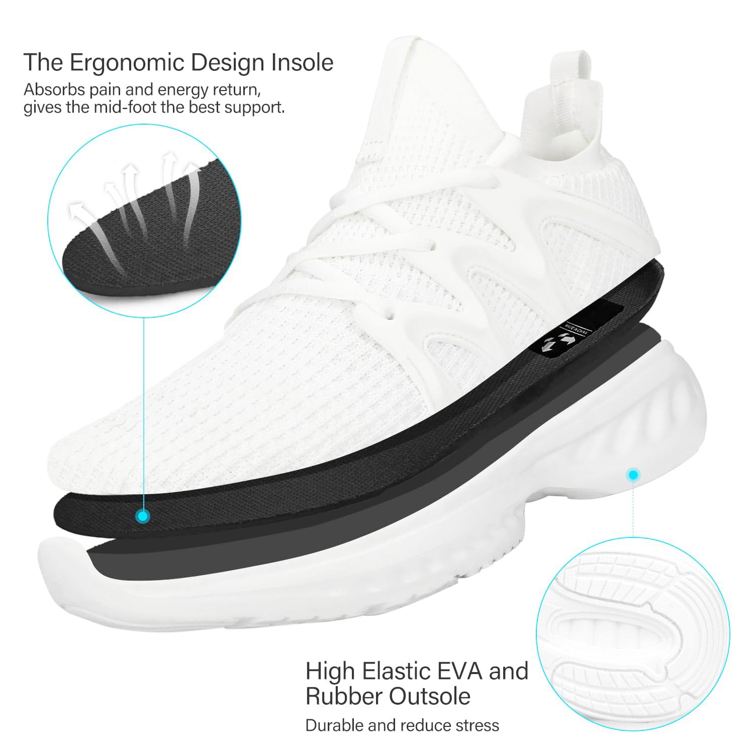 Pujcs Running Shoes Womens Breathable Tennis Shoes Non Slip Gym Workout Shoes Lightweight Mesh Walking Sneaker White Size 9