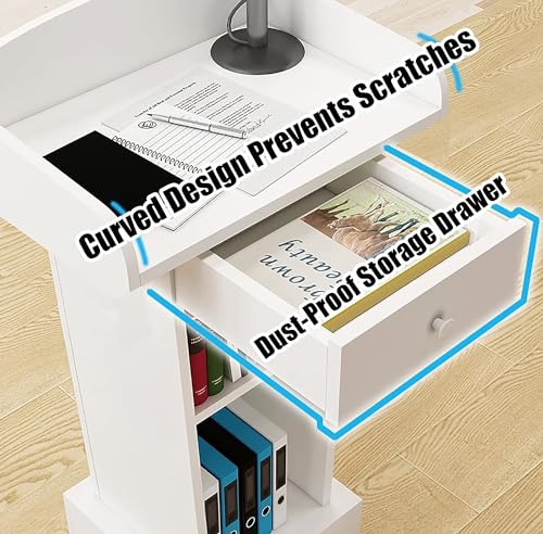 EESHHA Lectern Portable Lecterns Spacious Drawer Podium Stand High Density Board Teacher Podiums with Open Storage Simple Standing Lectern
