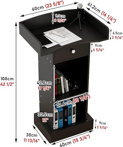 EESHHA Lectern Portable Lecterns Spacious Drawer Podium Stand High Density Board Teacher Podiums with Open Storage Simple Standing Lectern