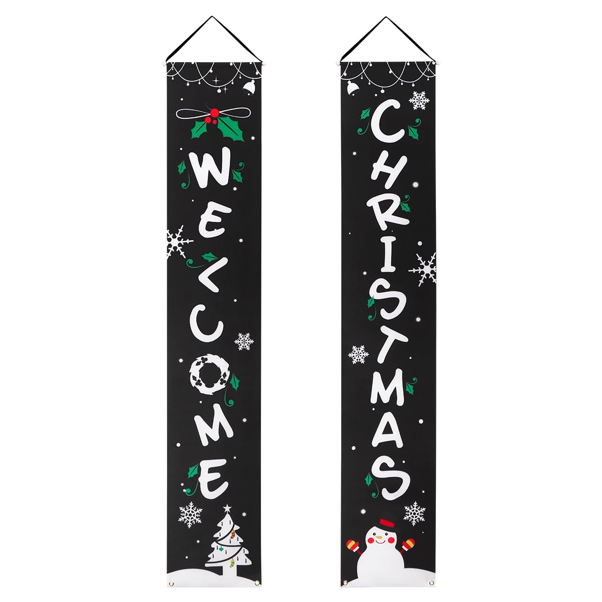 Amosfun Christmas Porch Banner Welcome Christmas Decor Hanging Banner for Front Yard Door or Indoor Wall Window Fireplace Decoration Banner