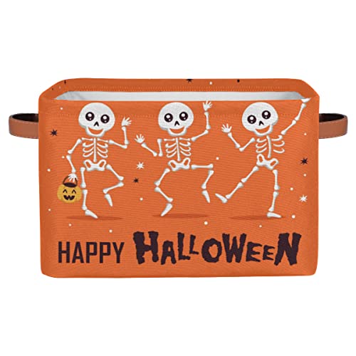 Pardick Happy Halloween Large Collapsible Storage Bins ,Danc Skull Decorative Canvas Fabric Storage Boxes Organizer with Handles,Rectangular Baskets Bin for Home Shelves Closet Nursery Gifts