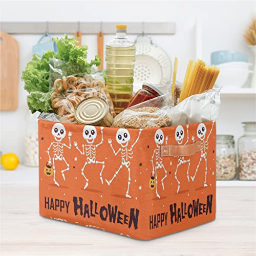 Pardick Happy Halloween Large Collapsible Storage Bins ,Danc Skull Decorative Canvas Fabric Storage Boxes Organizer with Handles,Rectangular Baskets Bin for Home Shelves Closet Nursery Gifts