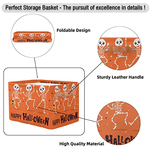 Pardick Happy Halloween Large Collapsible Storage Bins ,Danc Skull Decorative Canvas Fabric Storage Boxes Organizer with Handles,Rectangular Baskets Bin for Home Shelves Closet Nursery Gifts